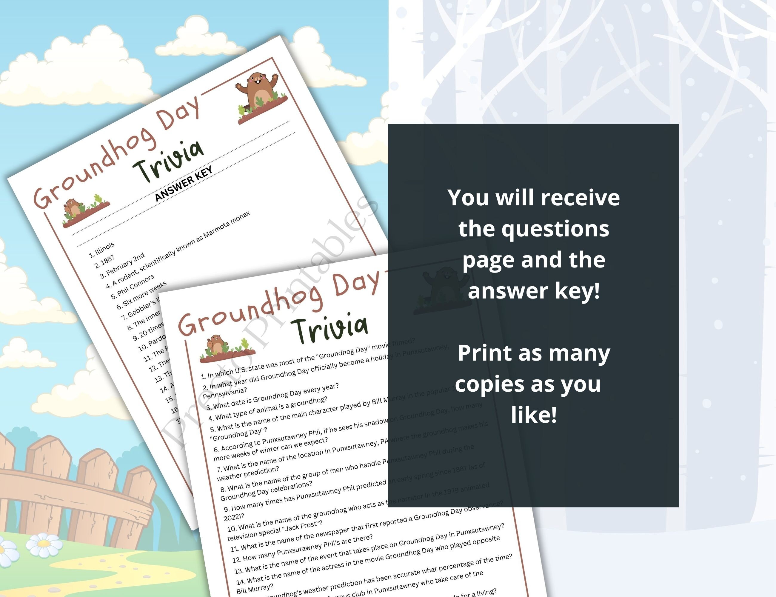 Printable Groundhog Day Trivia Game, Classroom Homeschool Activity for ...