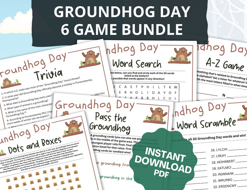 Bundle of 6 Groundhog Day Games, Groundhog Day Printable Games, Instant ...