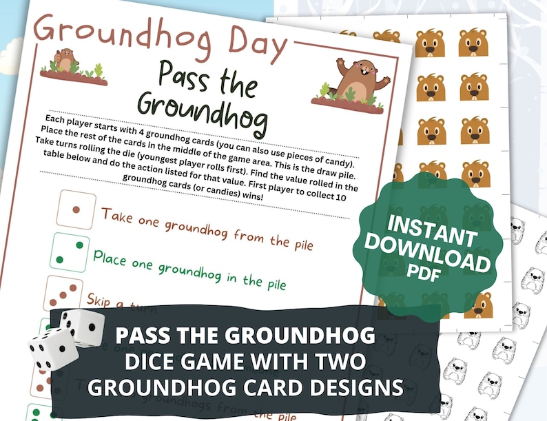 Printable Groundhog Day Dice Pass the Candies Game, Classroom ...
