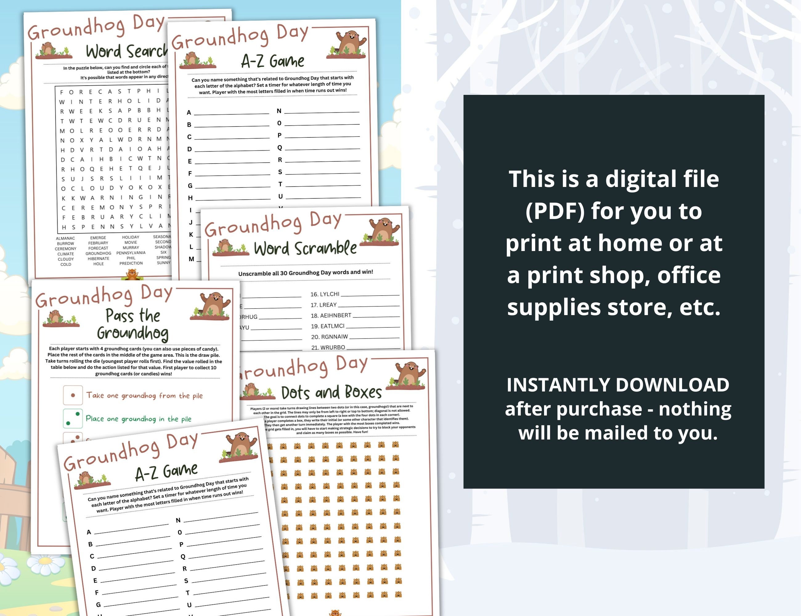 Bundle of 6 Groundhog Day Games, Groundhog Day Printable Games, Instant ...