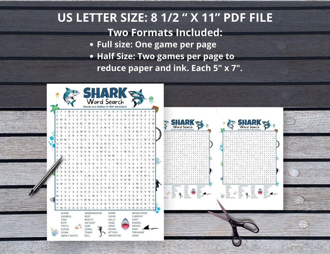 Shark Word Search Puzzle, Shark Week Activity, Fun Shark Fest Idea ...