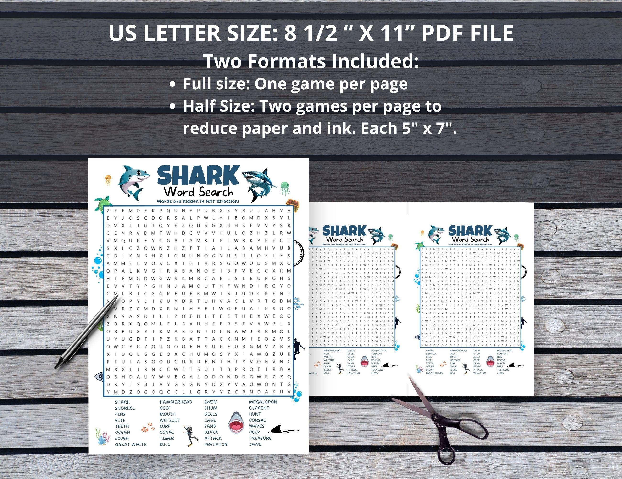 Shark Word Search Puzzle, Shark Week Activity, Fun Shark Fest Idea ...