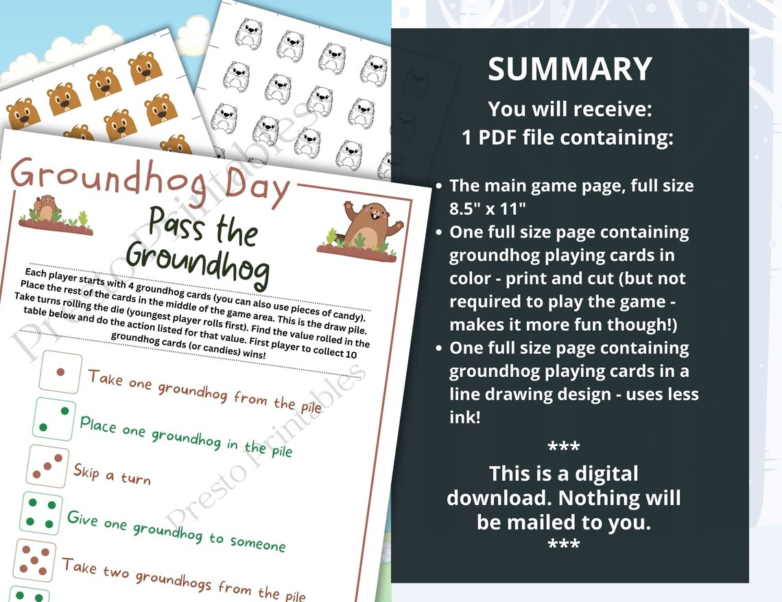 Printable Groundhog Day Dice Pass the Candies Game, Classroom ...