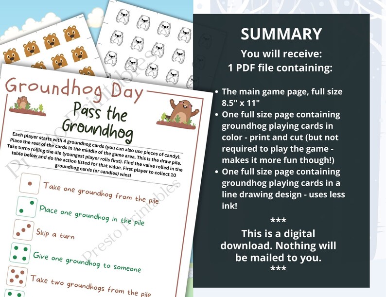 Printable Groundhog Day Dice Pass the Candies Game, Classroom ...