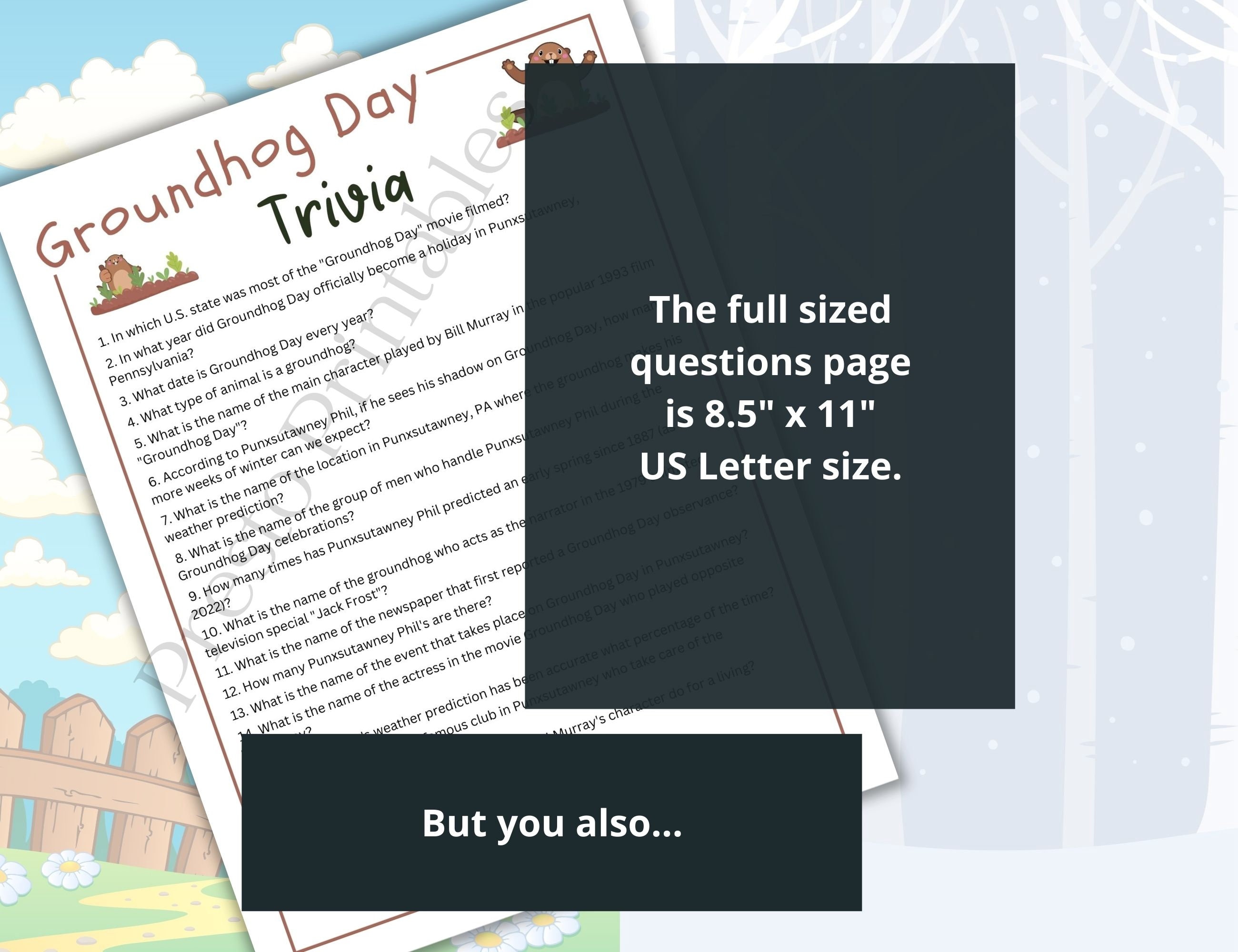 Printable Groundhog Day Trivia Game, Classroom Homeschool Activity for ...