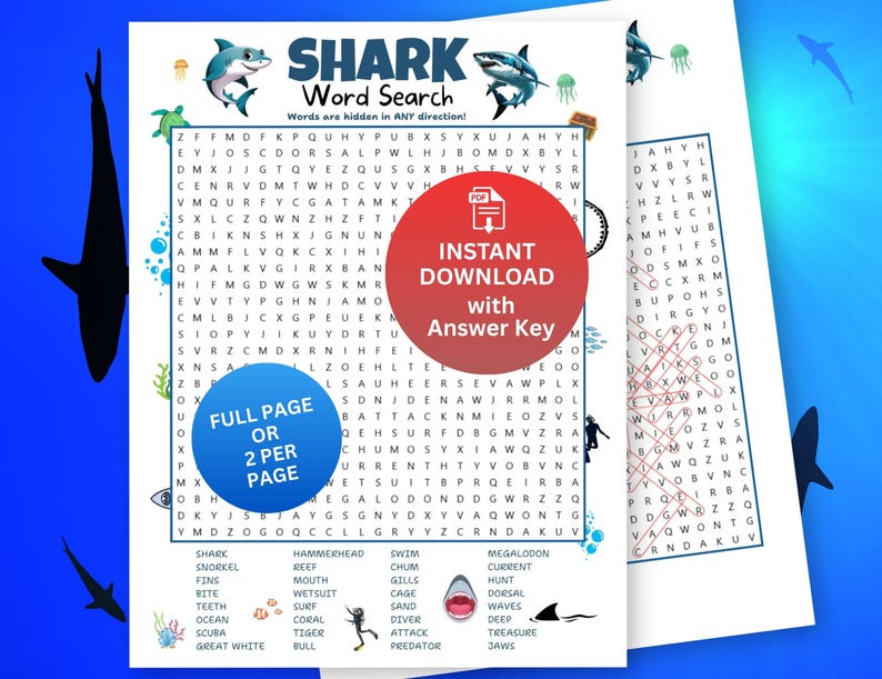 Shark Word Search Puzzle, Shark Week Activity, Fun Shark Fest Idea ...