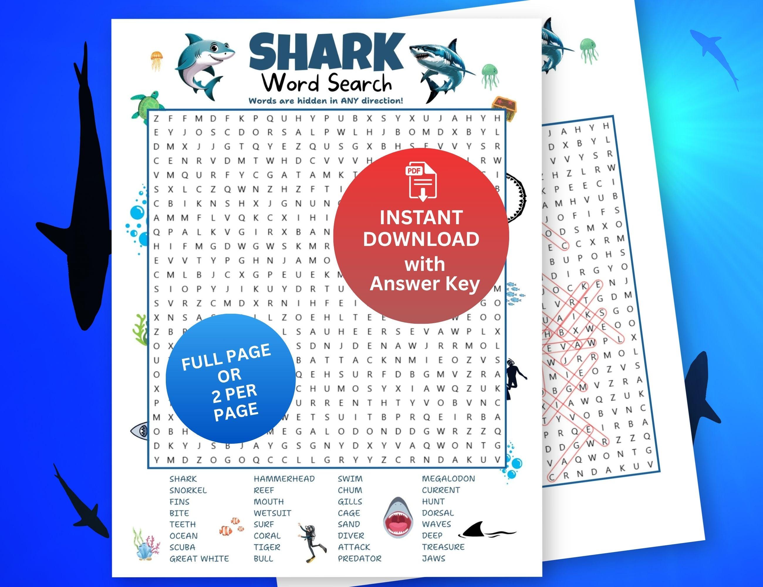 Shark Word Search Puzzle, Shark Week Activity, Fun Shark Fest Idea ...