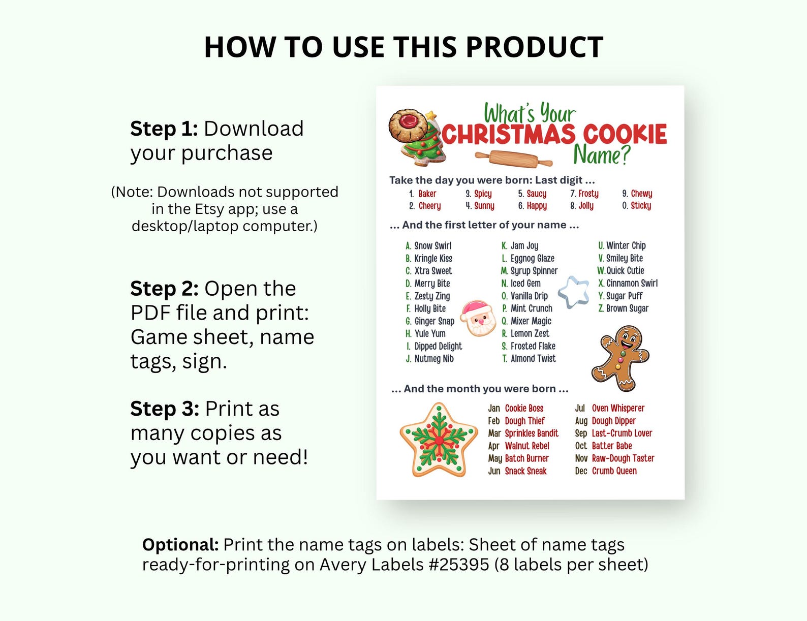 What's Your Christmas Cookie Name Game + Tags + Sign, Holiday Cookie ...