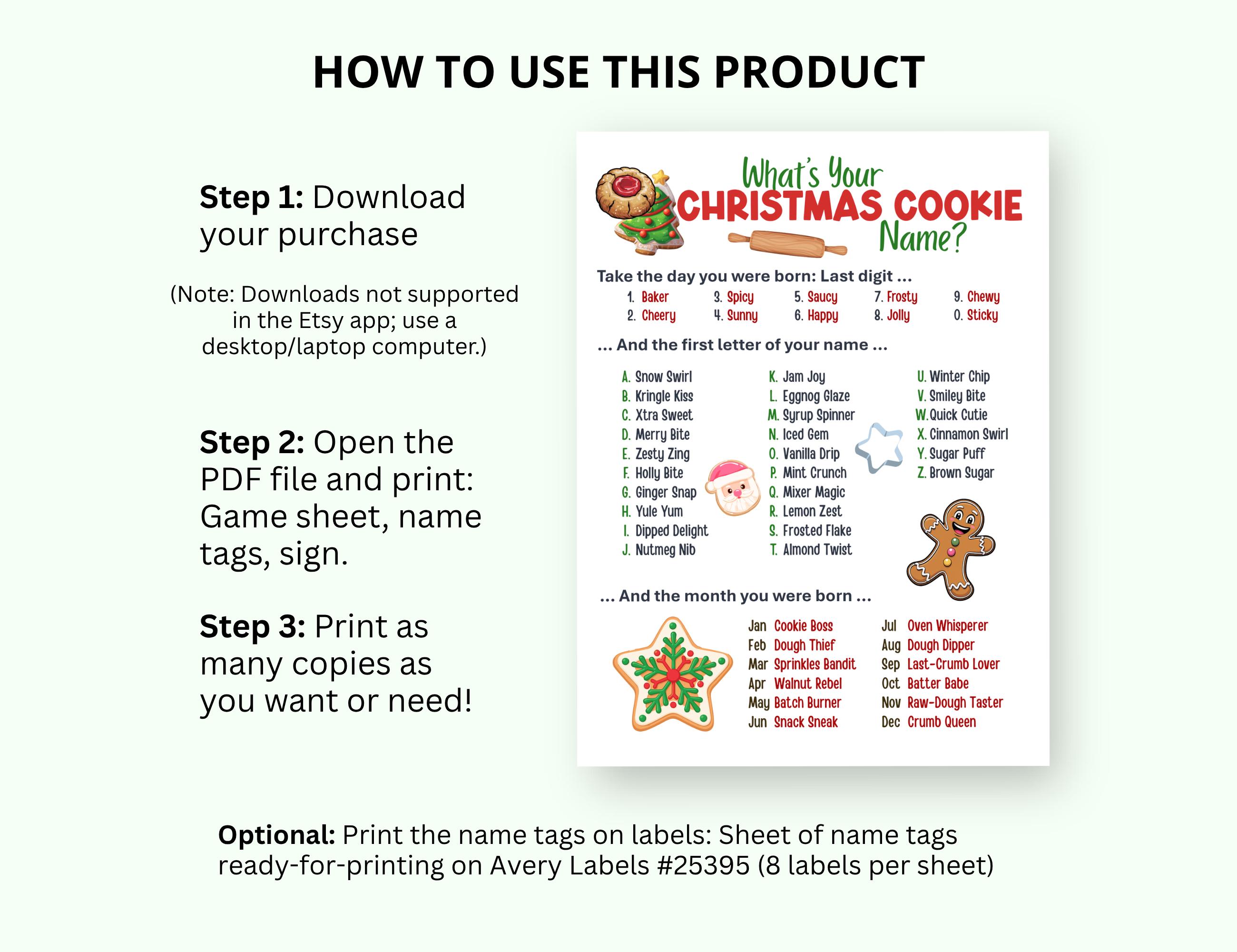 What's Your Christmas Cookie Name Game + Tags + Sign, Holiday Cookie ...