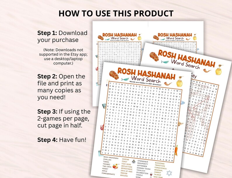 Rosh Hashanah Word Search Puzzle, Jewish New Year Activity, Religious ...