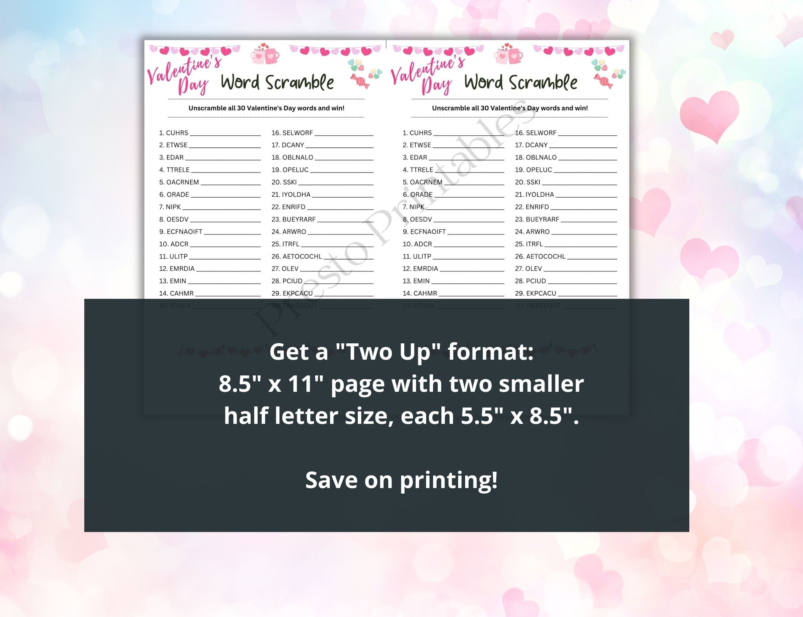 Printable Valentine's Day Word Scramble Game, Classroom Homeschool ...