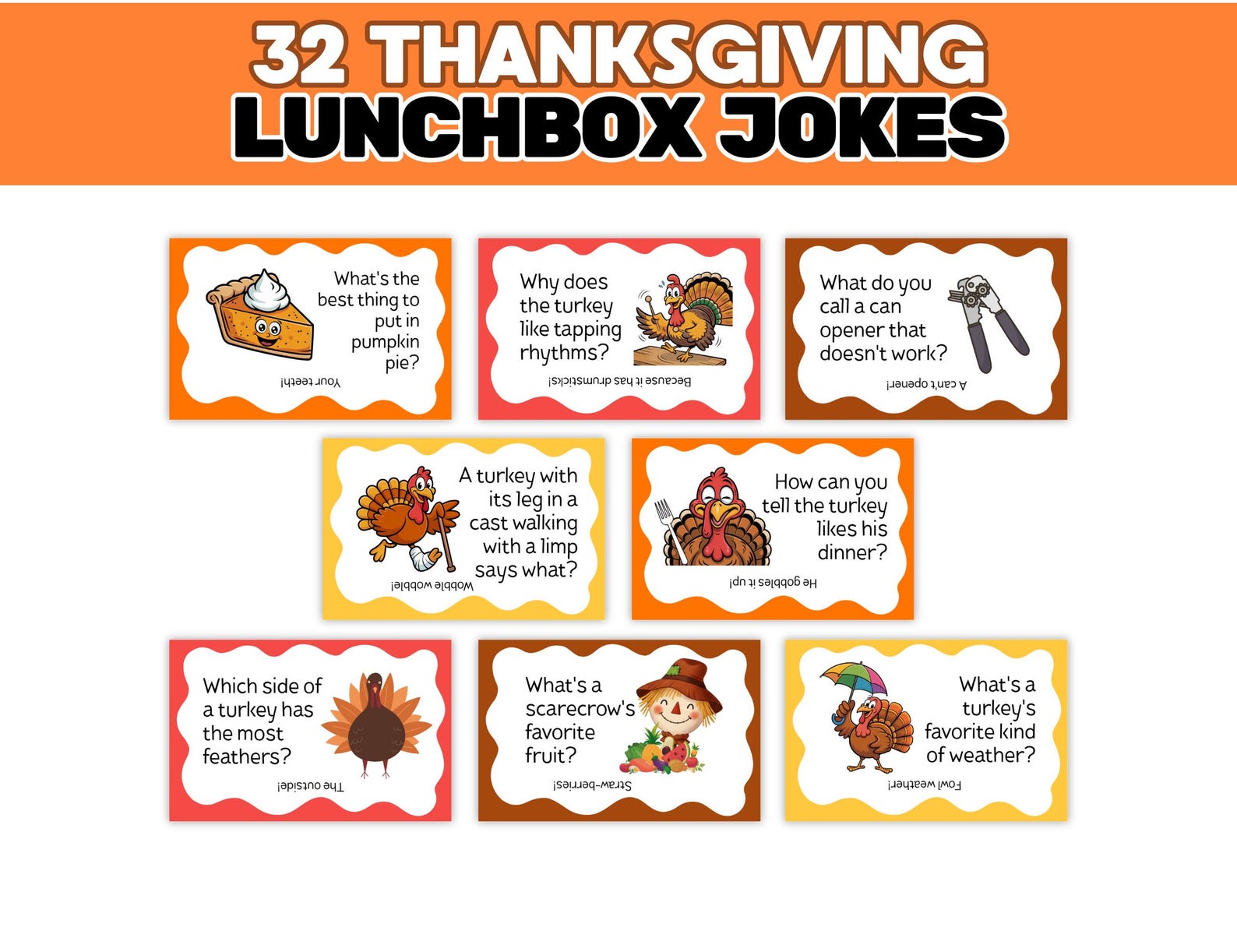 Kids Thanksgiving Joke Cards, Funny Lunch Box Notes, Lunchbox Funnies ...