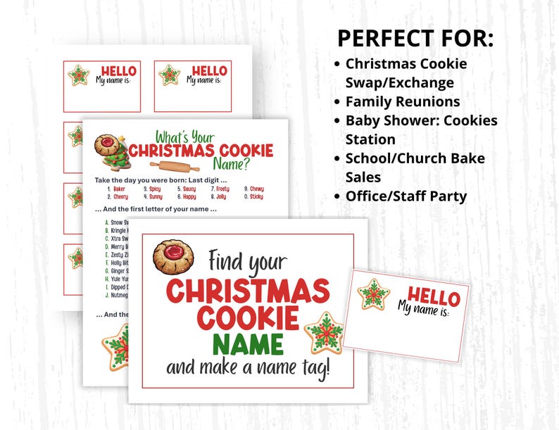 What's Your Christmas Cookie Name Game + Tags + Sign, Holiday Cookie ...