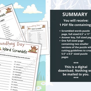 Printable Groundhog Day Word Scramble Game, Classroom Homeschool ...