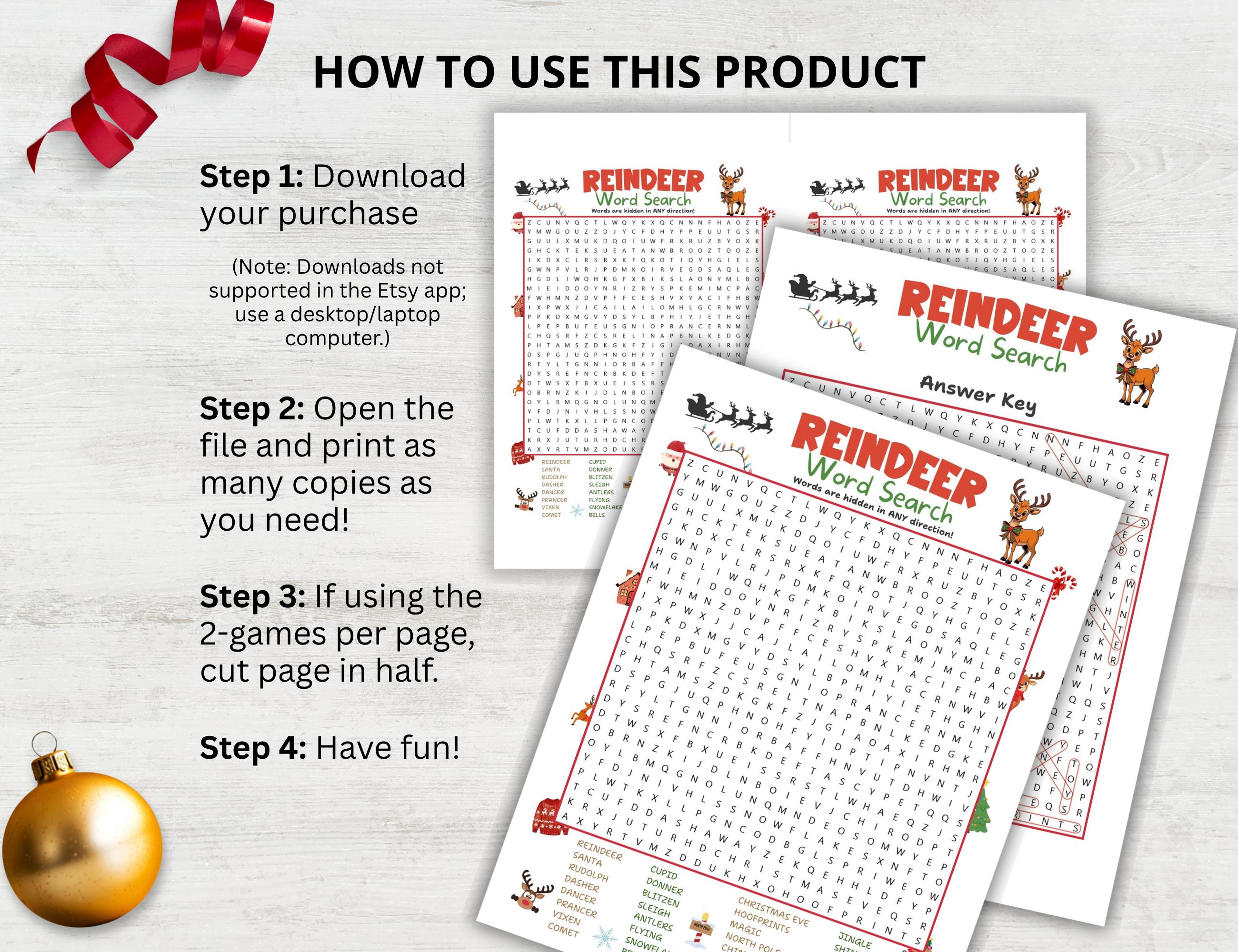 Christmas Word Search Puzzle, Reindeer Names Word Search Game, Reindeer ...