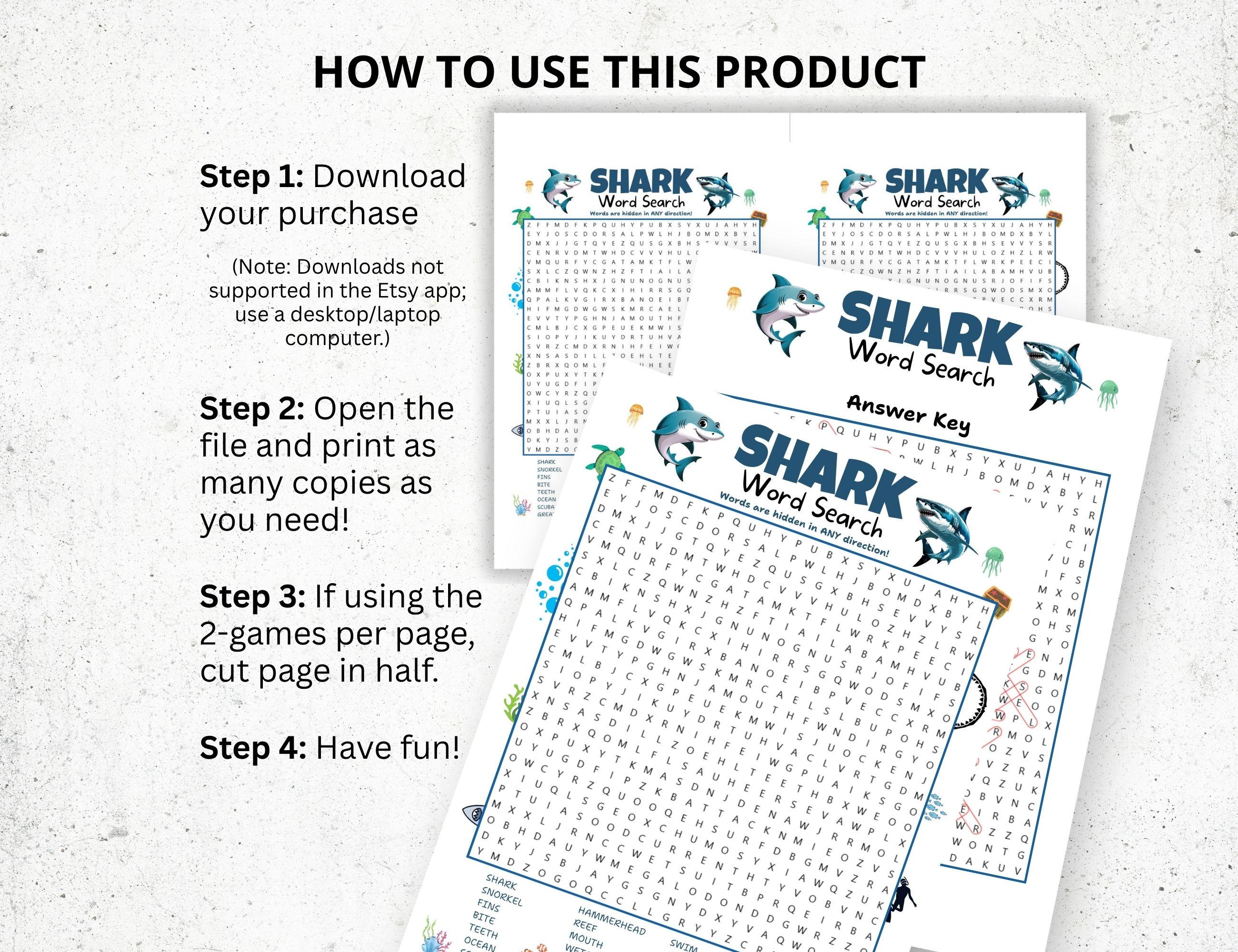 Shark Word Search Puzzle, Shark Week Activity, Fun Shark Fest Idea ...