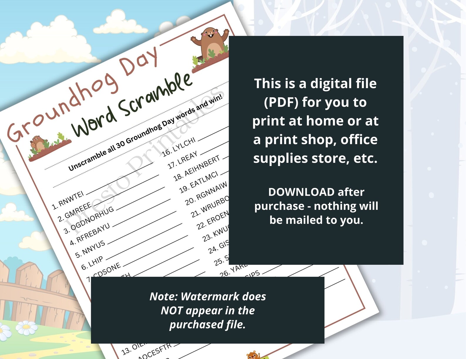 Printable Groundhog Day Word Scramble Game, Classroom Homeschool ...