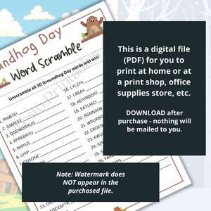 Printable Groundhog Day Word Scramble Game, Classroom Homeschool ...