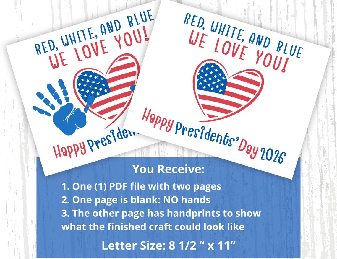 Presidents' Day Kids Handprint Craft Activity, Toddler Daycare ...