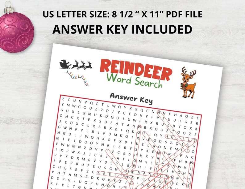 Christmas Word Search Puzzle, Reindeer Names Word Search Game, Reindeer ...