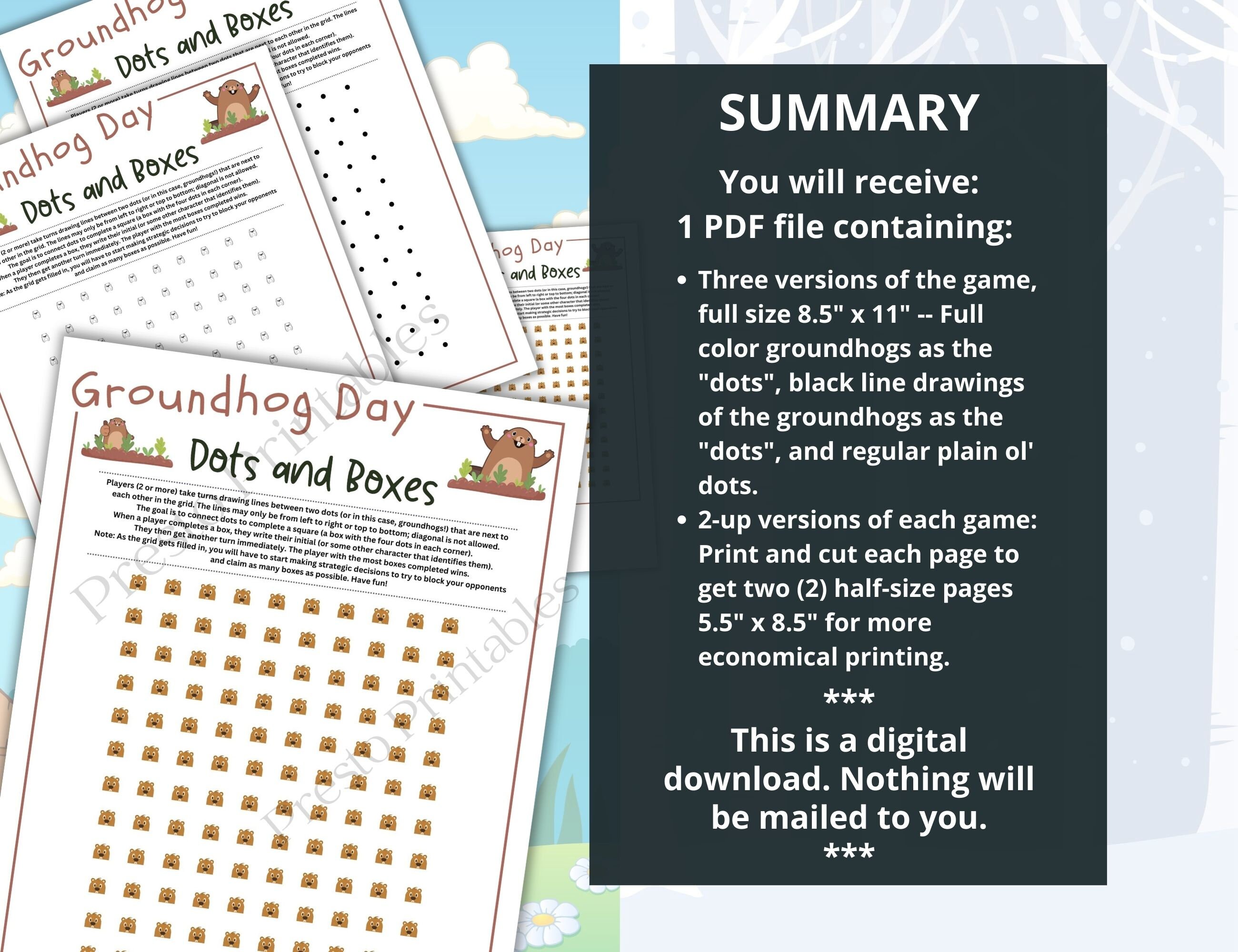 Printable Groundhog Day Dots and Boxes Game, Classroom Homeschool ...
