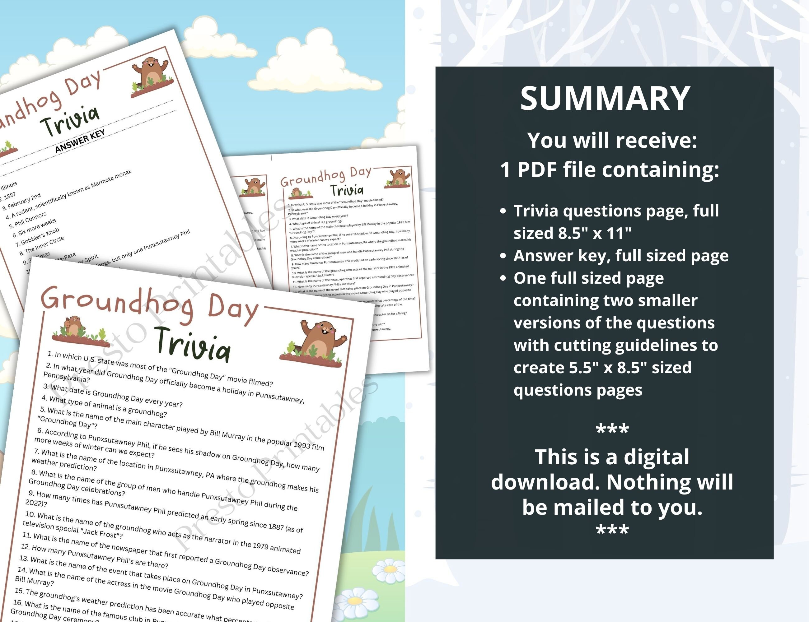 Printable Groundhog Day Trivia Game, Classroom Homeschool Activity for ...