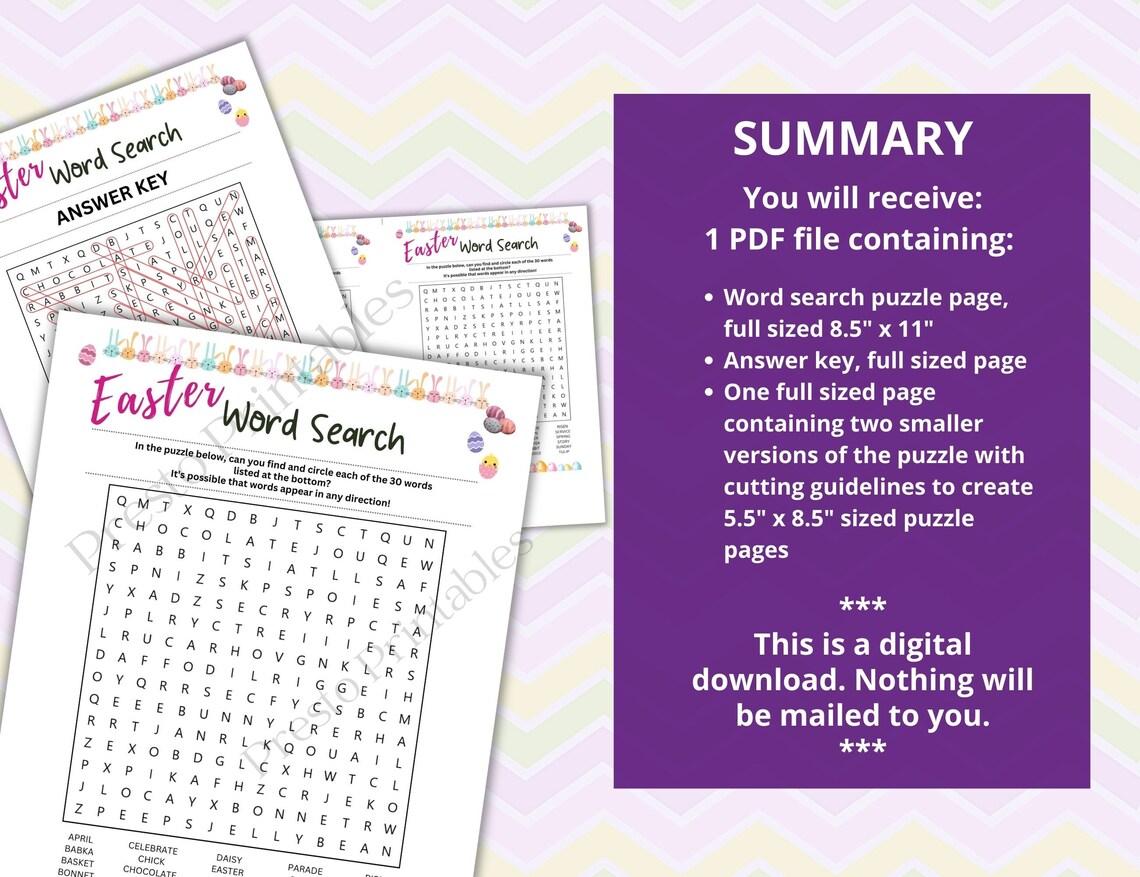 Kids Printable Easter Word Search Game Simple Fun Pastel US - Etsy