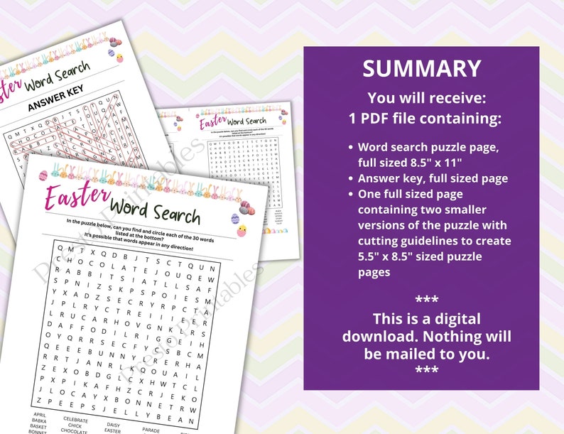 Kids Printable Easter Word Search Game, Simple Fun Pastel US Letter ...
