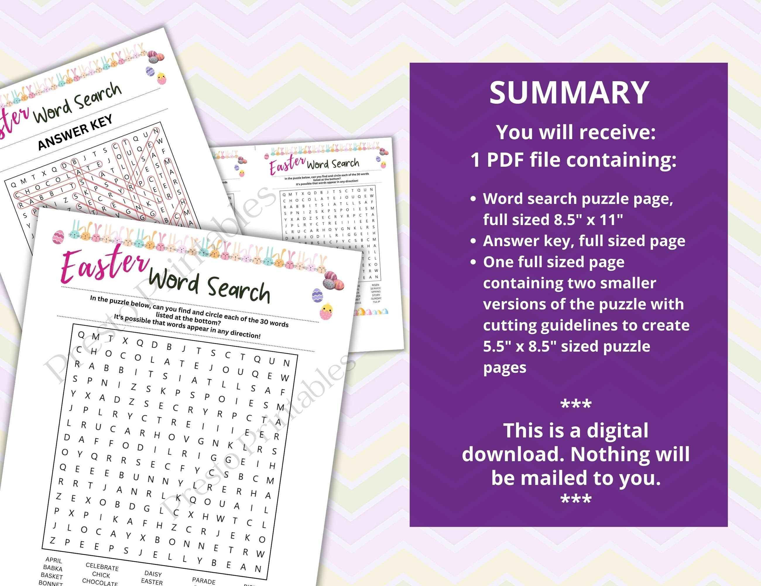 Kids Printable Easter Word Search Game, Simple Fun Pastel US Letter ...