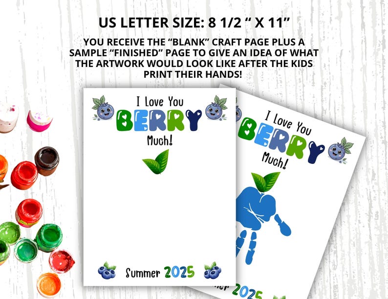 Blueberry Handprint Craft for Kids, Summer Toddler Daycare Kindergarten ...