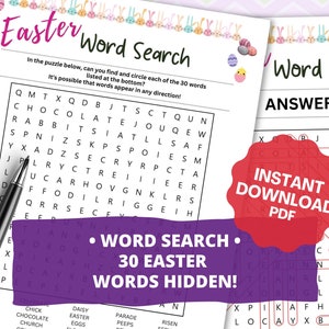 Kids Printable Easter Word Search Game, Simple Fun Pastel US Letter ...