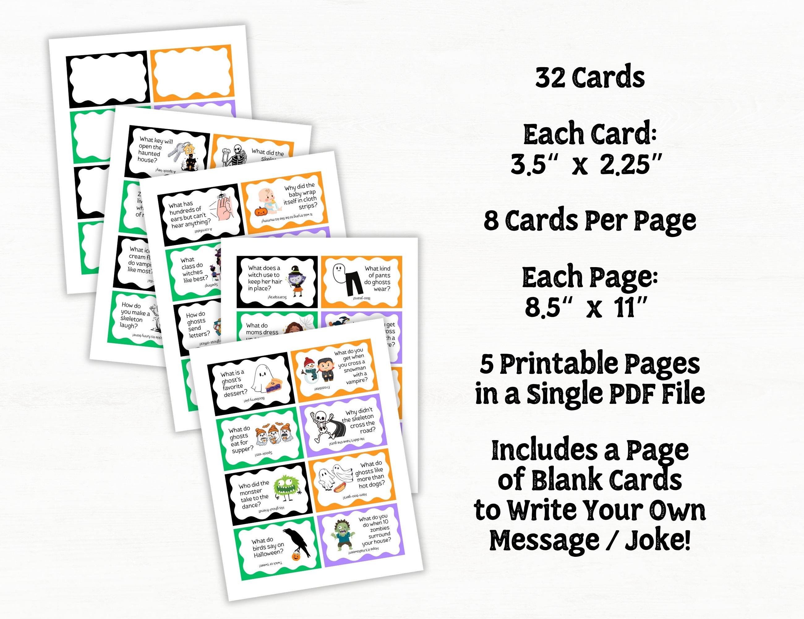 Kids Halloween Joke Cards, Funny Lunch Box Notes, Lunchbox Funnies ...