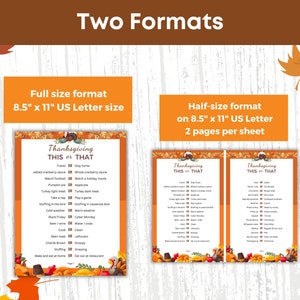 Thanksgiving Kid Adult Printable This or That Game, Turkey Day ...