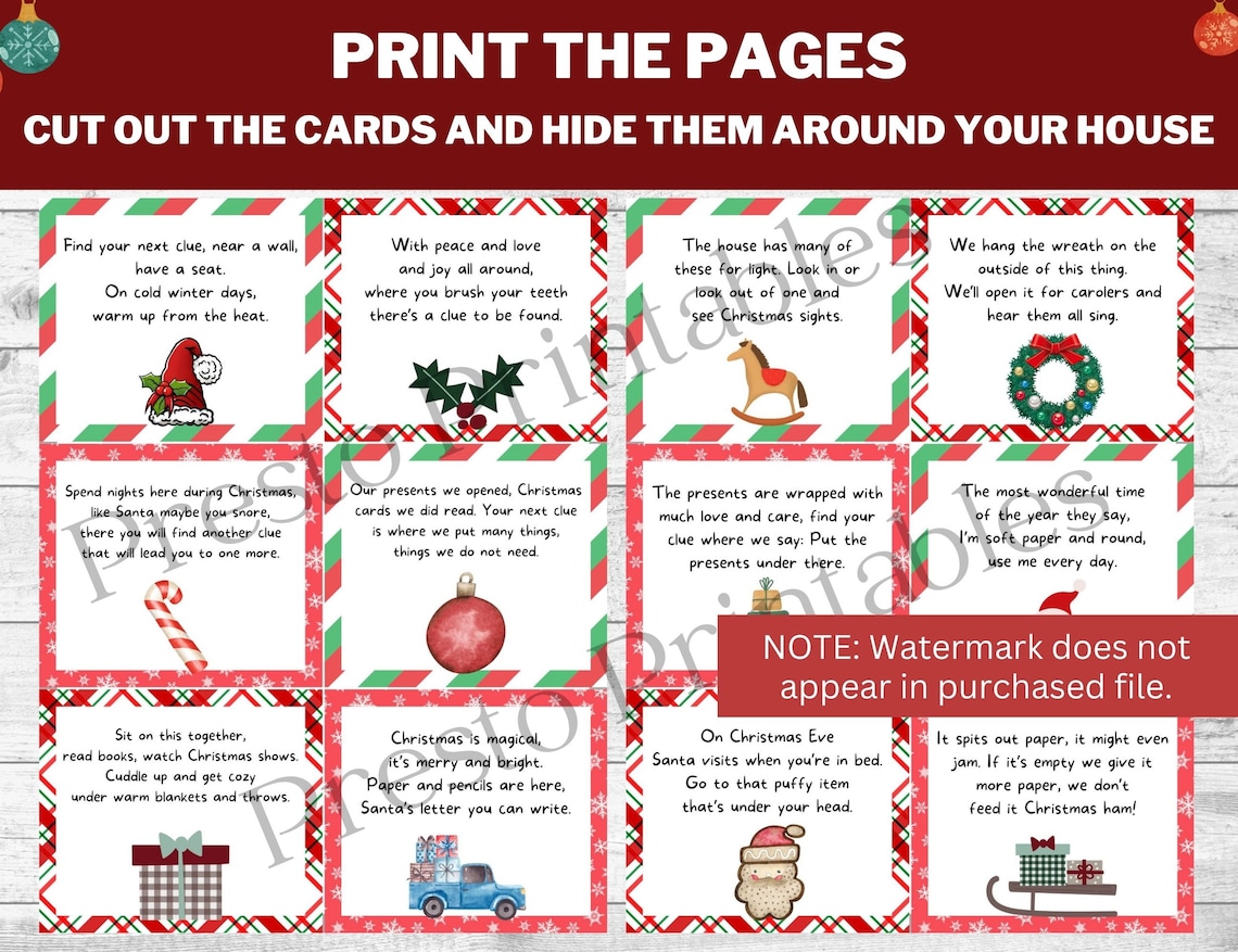 Christmas Treasure Hunt Clues, Christmas Treasure Hunt, Printable ...