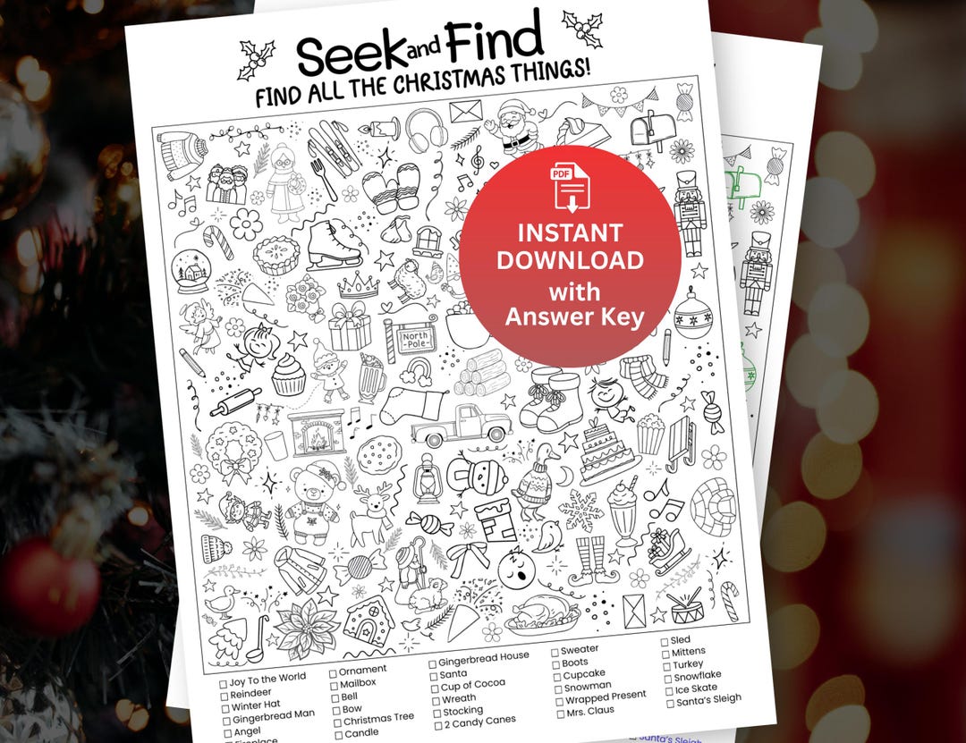 Christmas Hidden Object Search and Find, Xmas Seek + Find Coloring ...