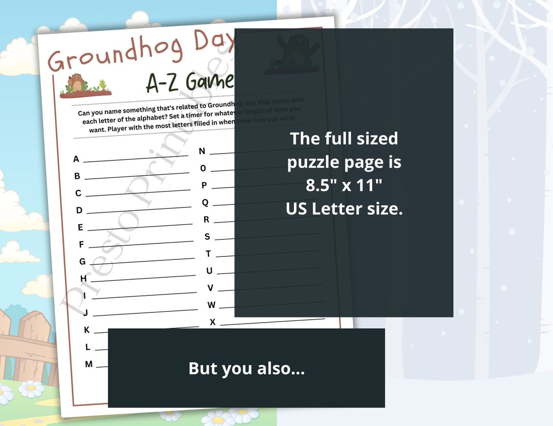 Printable Groundhog Day A to Z Alphabet Game, Classroom Homeschool ...