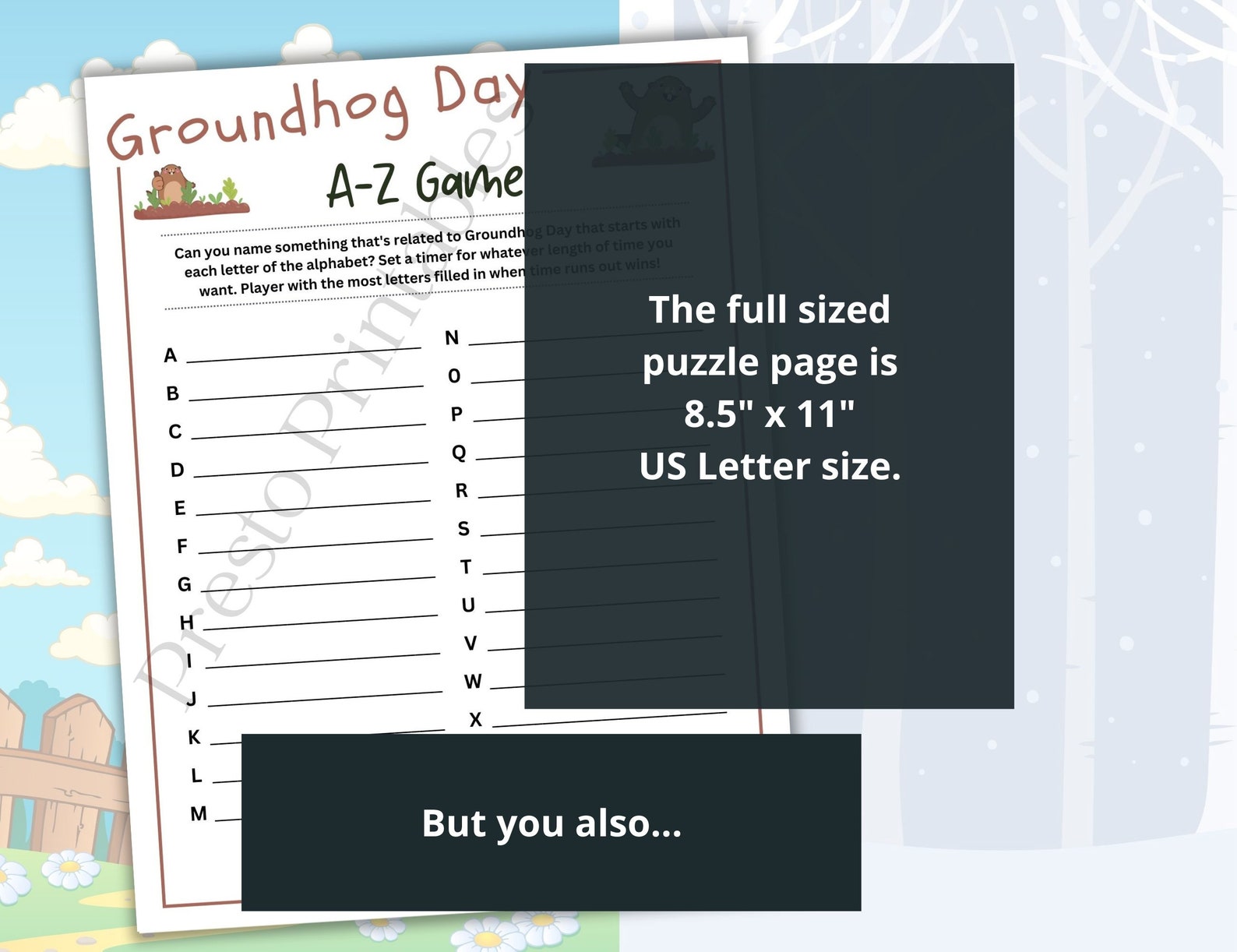 Printable Groundhog Day A to Z Alphabet Game, Classroom Homeschool ...