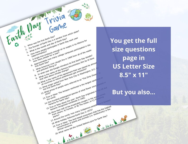 Printable Earth Day Trivia Game, Kids Colorful Questions Answers US ...