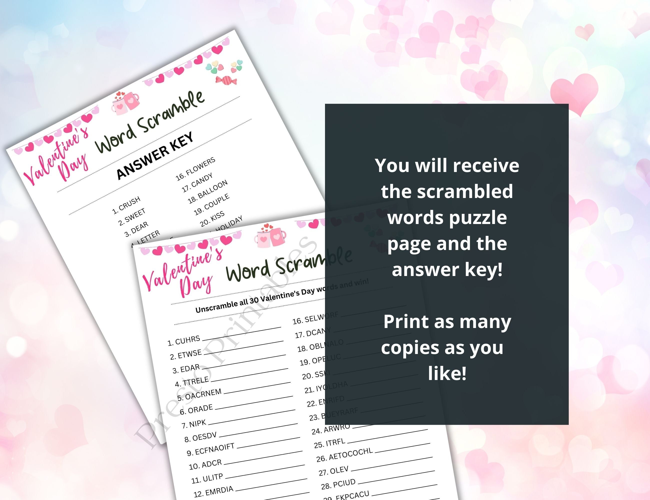 Printable Valentine's Day Word Scramble Game, Classroom Homeschool ...