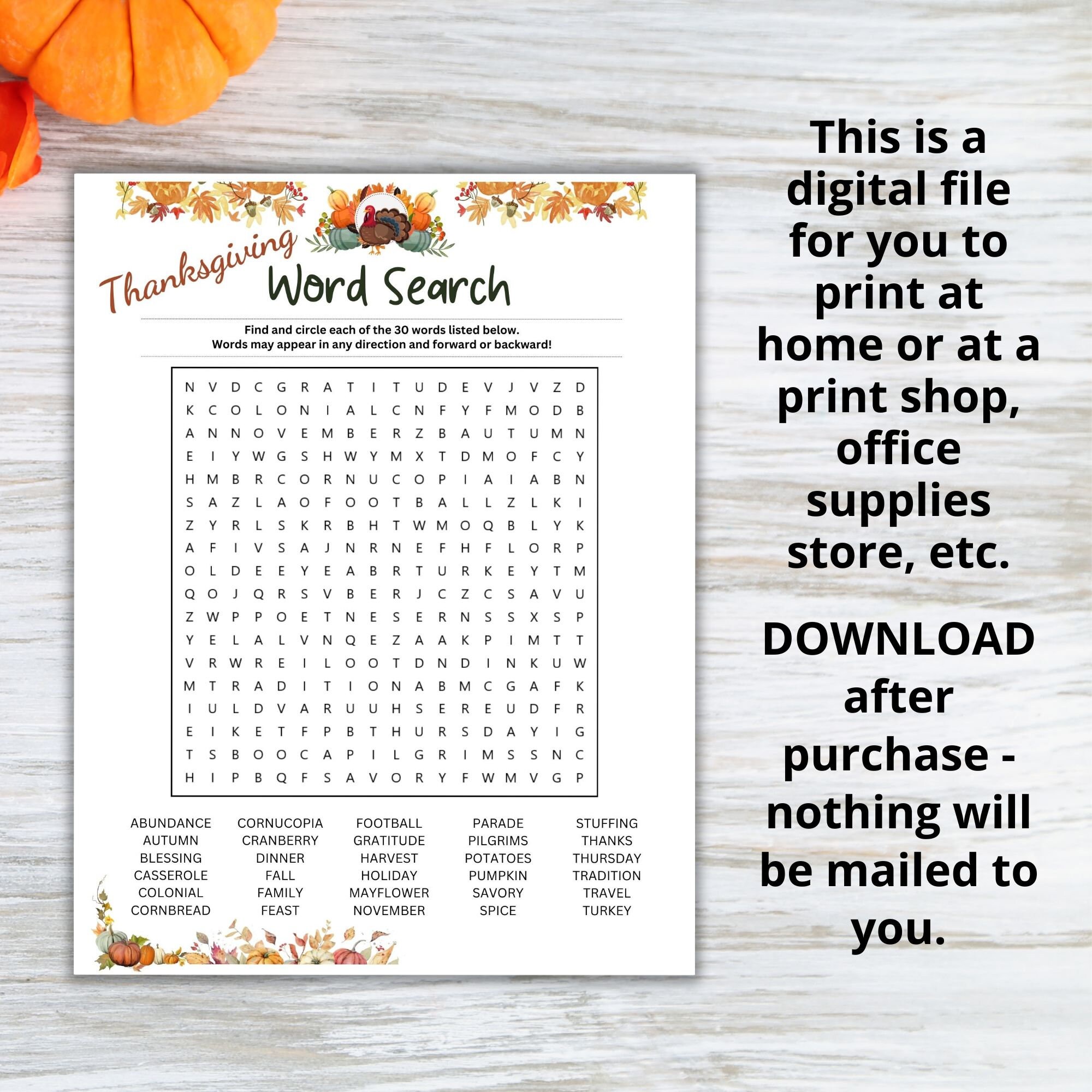Thanksgiving Word Search Party Game, Classroom Games Activities, Kids ...