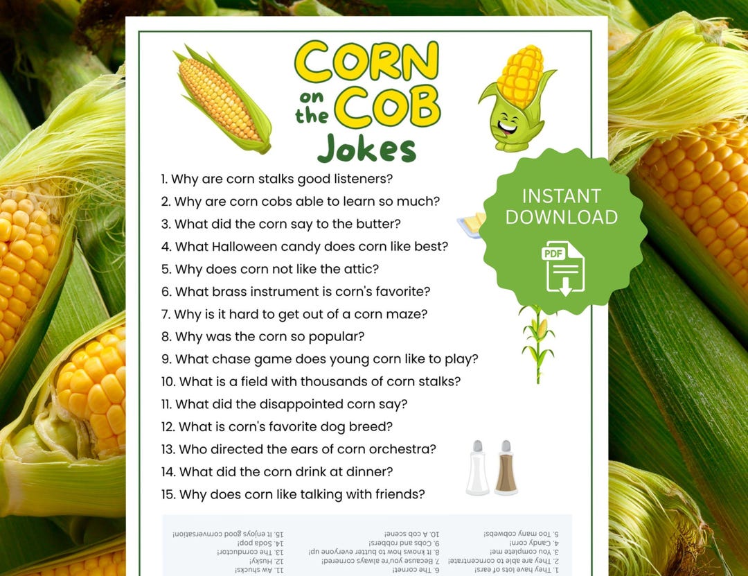 Corn on the Cob Jokes for Kids, Adults Pun Activity Game, Family Grill ...