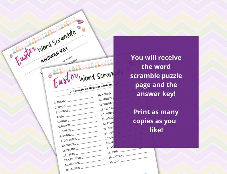 Kids Printable Easter Word Scramble Game, Simple Fun Pastel US Letter ...
