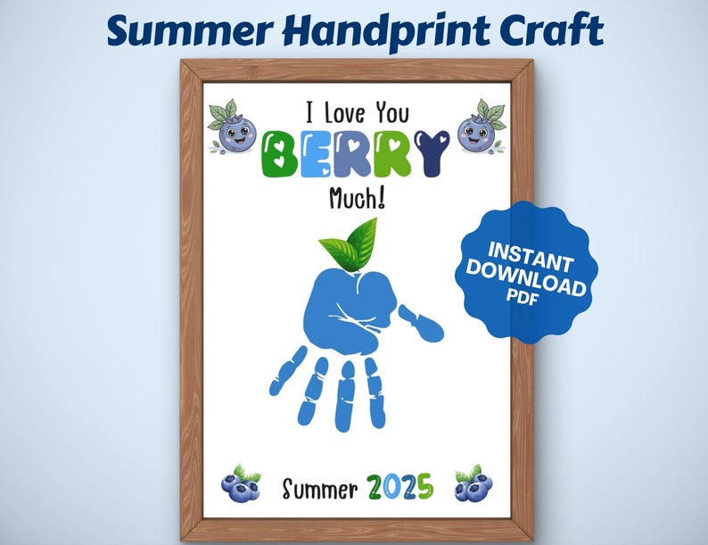 Blueberry Handprint Craft for Kids, Summer Toddler Daycare Kindergarten ...