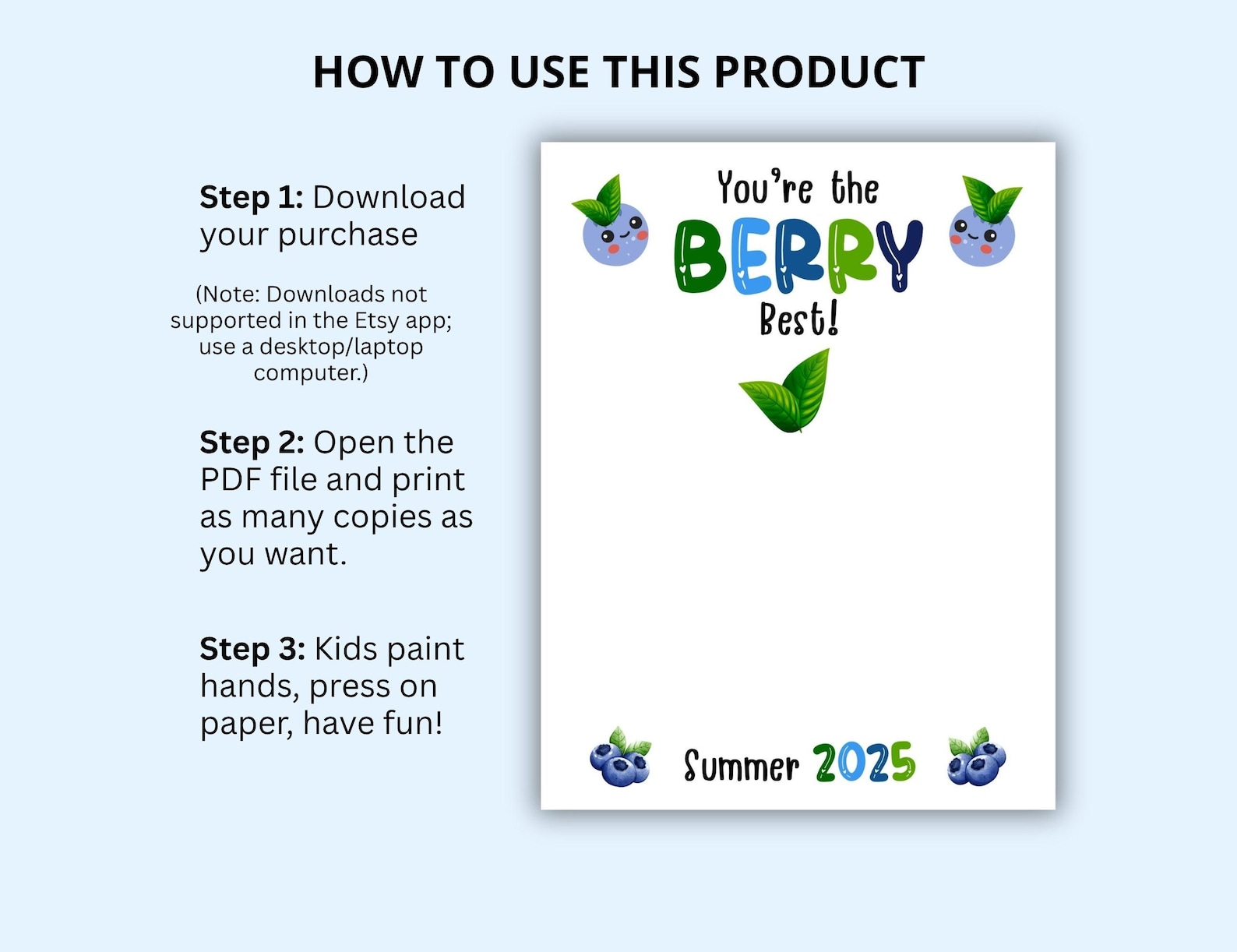 Blueberry Summer Handprint Craft for Kids, Toddler Daycare Kindergarten ...