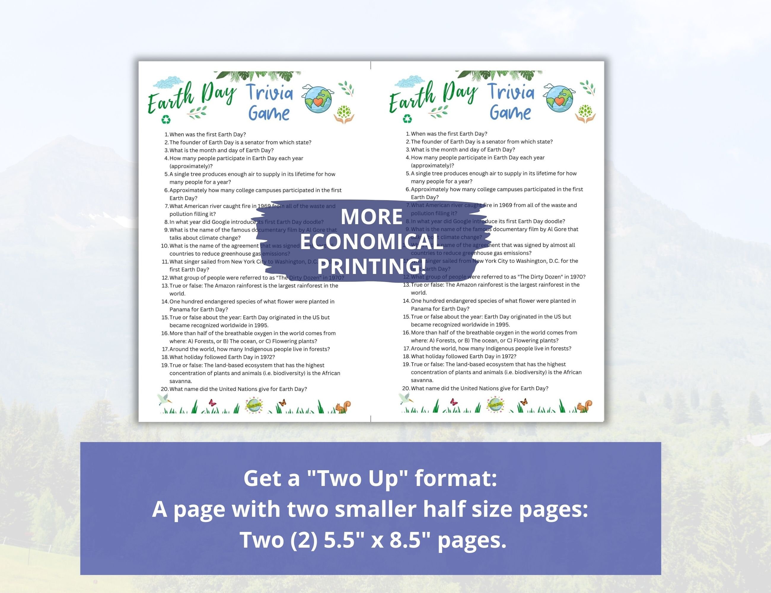 Printable Earth Day Trivia Game, Kids Colorful Questions Answers US ...