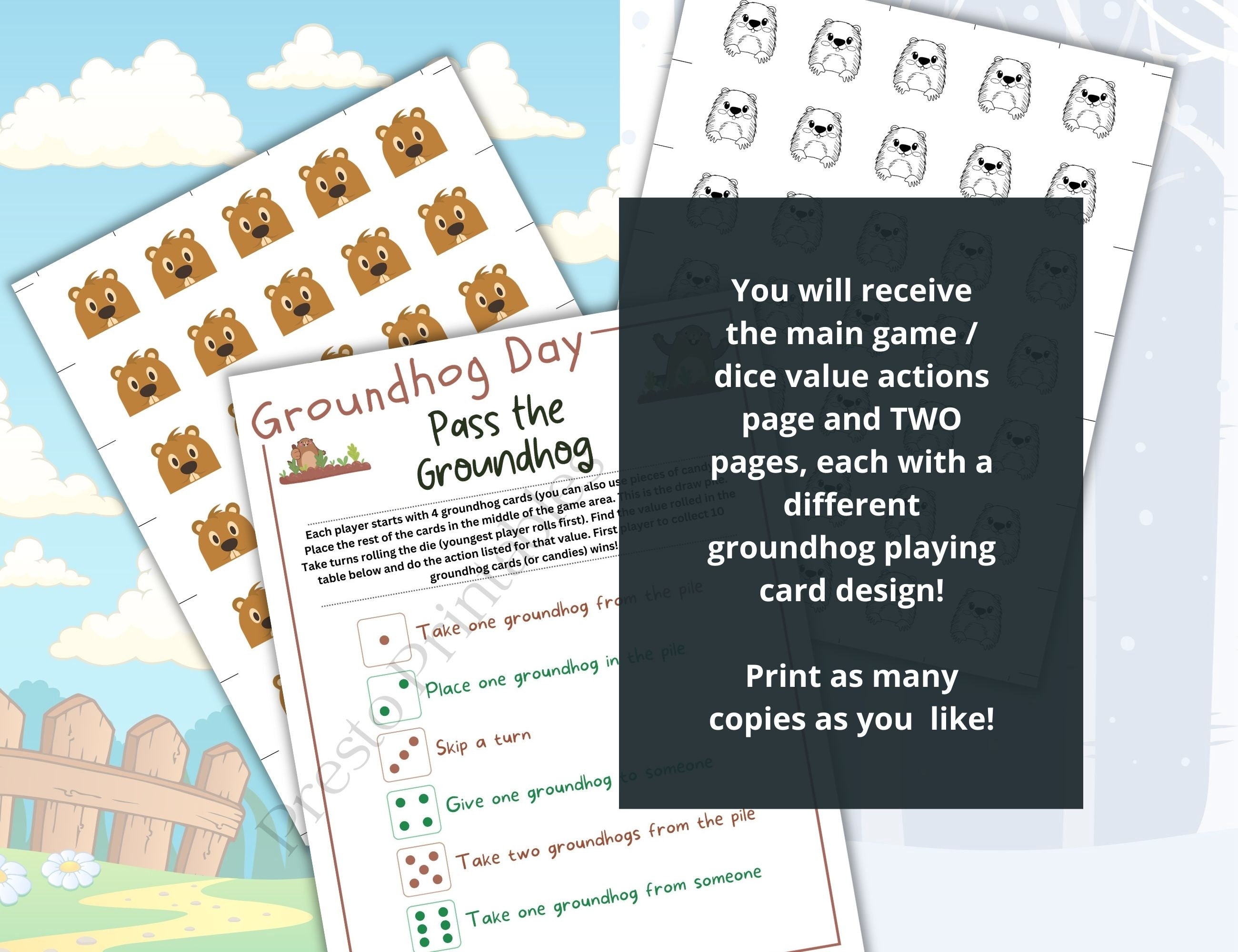 Printable Groundhog Day Dice Pass the Candies Game, Classroom ...