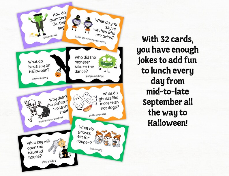 Kids Halloween Joke Cards, Funny Lunch Box Notes, Lunchbox Funnies ...