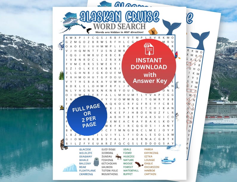 Alaskan Cruise Word Search Puzzle, Alaska Cruise Ship Trip Activity ...