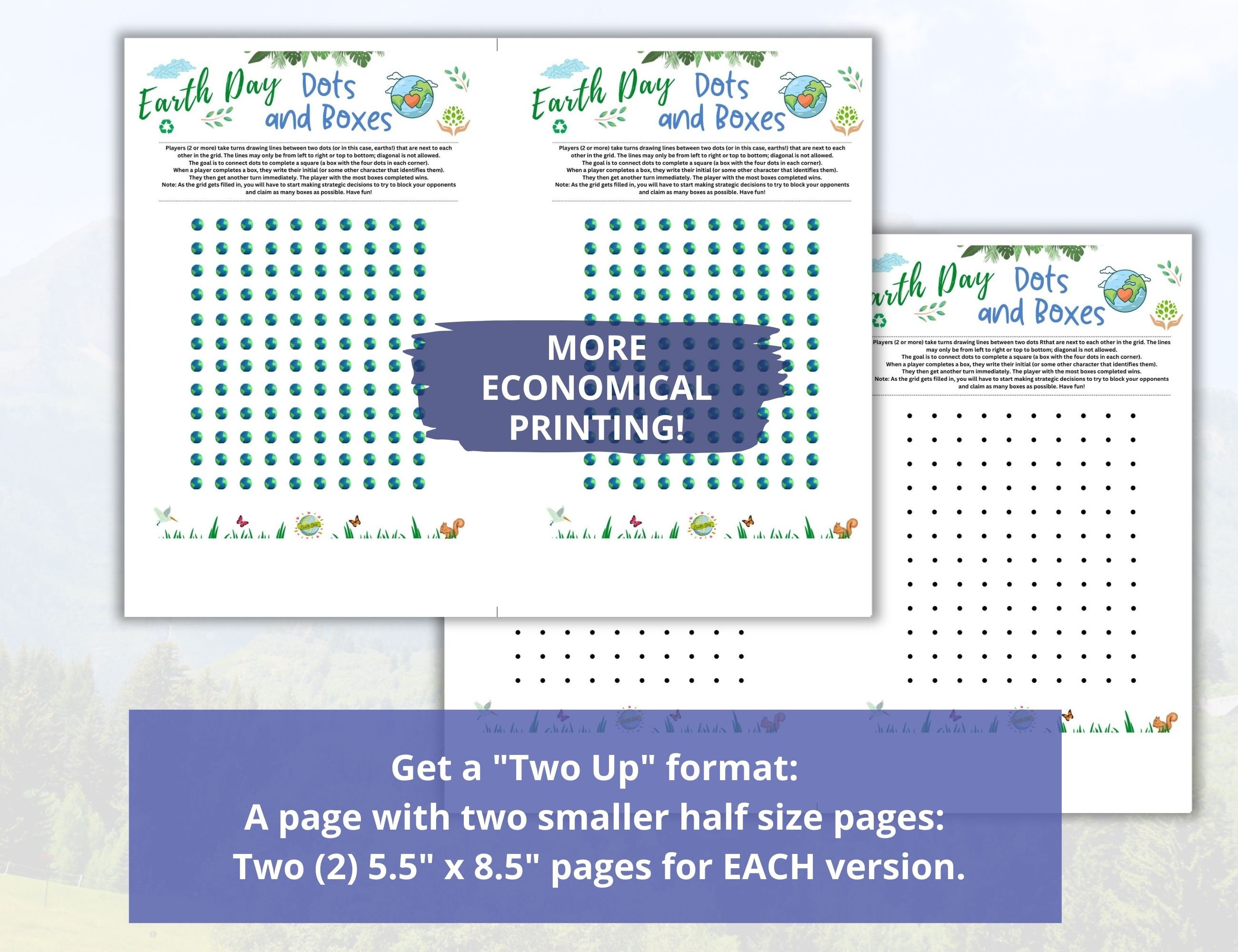 Printable Earth Day Dots and Boxes Party Game, Kids Colorful US Letter ...