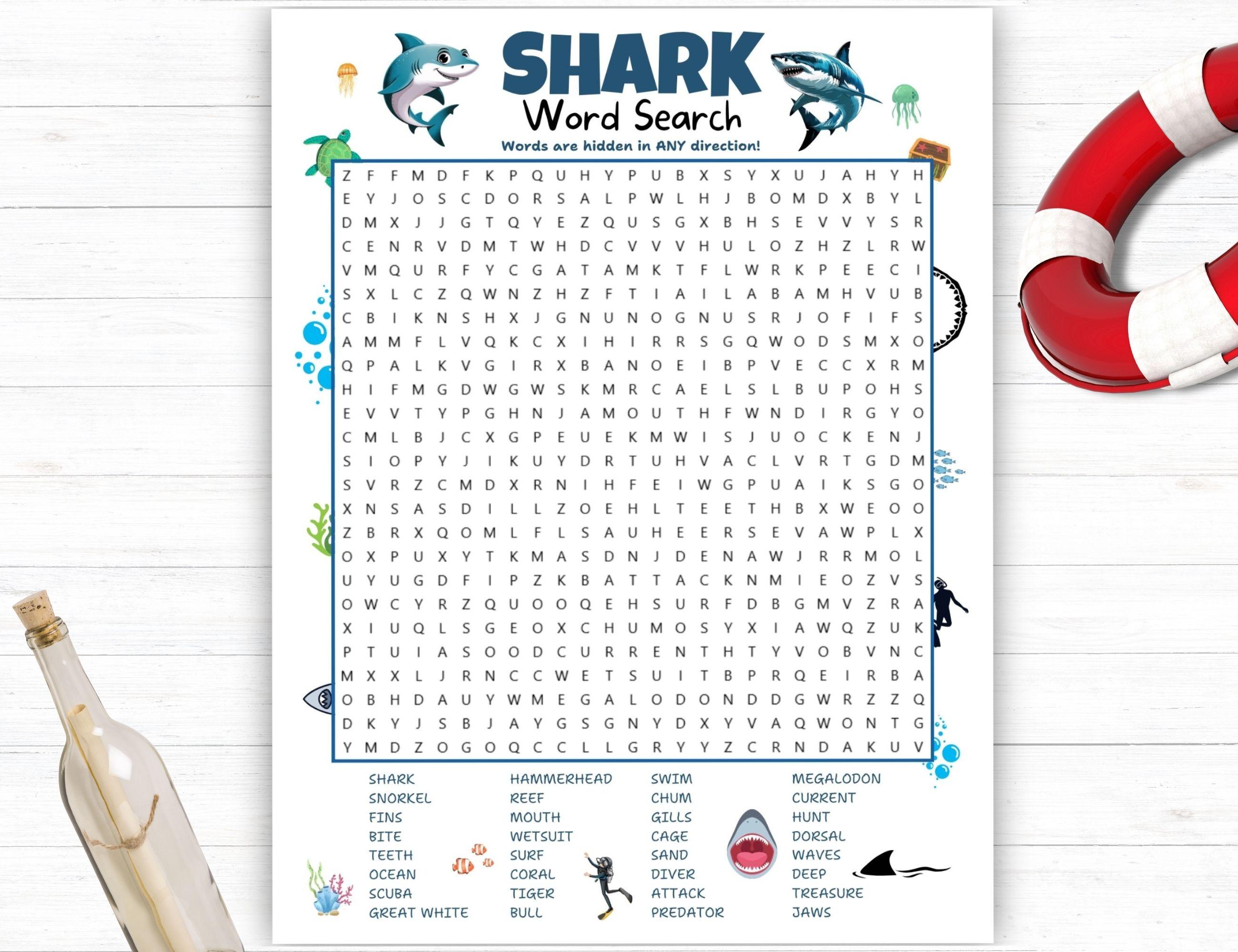 Shark Word Search Puzzle, Shark Week Activity, Fun Shark Fest Idea ...